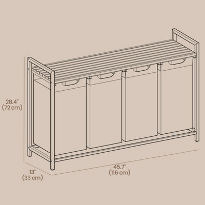 LAUNDRY BASKET, 4-COMPARTMENT LAUNDRY HAMPER, PULL-OUT AND REMOVABLE ...