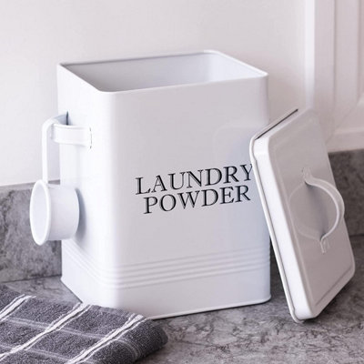 Laundry Powder Storage Tin with Scoop White