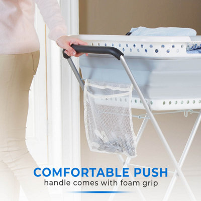 Laundry Trolley Foldable with a High Push Handle & Peg Pouch H91 x W44 ...