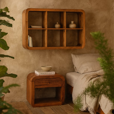 Launiupoko Darcy Solid Acacia Display Unit - 6-Compartment Caramel Finish