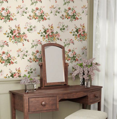 Laura Ashley Rosemore Pale sable Floral Smooth Wallpaper
