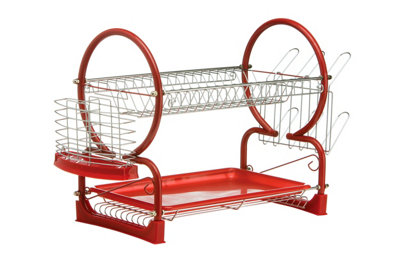 Laurie Red Enamel Coated Frame 2 Tier Dish Drainer