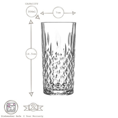 LAV 12x Odin Highball Glasses - 356ml Tall Hi Ball Glass Water Gin ...