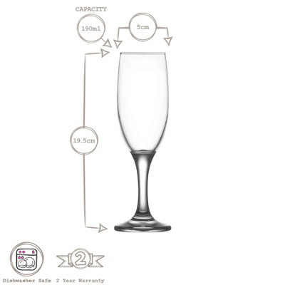 LAV Misket Glass Champagne Flutes - 190ml - Pack of 6