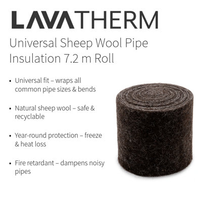 LavaTherm Pipe Insulation Lagging Natural Wool Felt Wrap (Pack of 3 Rolls)