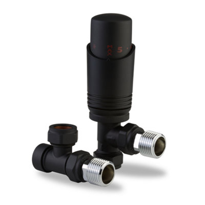 LavaTherm TRV Black Thermostatic Radiator Valve Angled