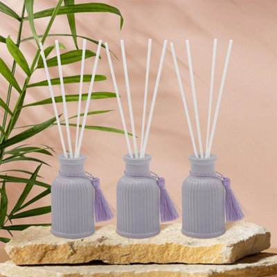 Lavender & Chamomile Vintage Ribbed Glass Reed Diffusers Set of 3 Gift ...