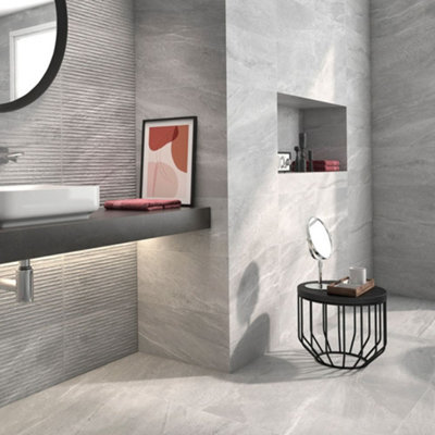 Lavica Natural Stone Effect Ceramic Tile 25 x 50cm / Grey | DIY at B&Q