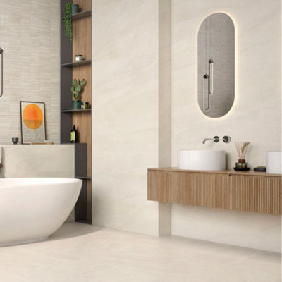 Lavica Natural Stone Effect Ceramic Tile 25 x 50cm / White | DIY at B&Q