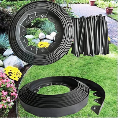 Lawn Border Set, Easy Border 60mm Black 10m With Pegs