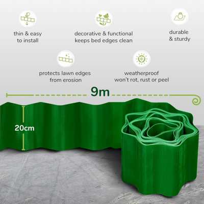 Lawn Edging Border Roll 20cm x 9m Flexible PVC Garden Border for Lawns ...