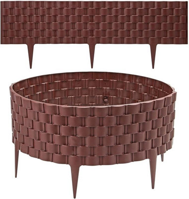 Lawn Edging, Plastic Palisade Rattan Effect, 2.4m, Brown