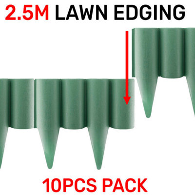 Lawn Edging, Plastic Palisade Wood Effect, 2.5m Box, Green