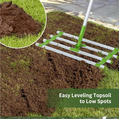 Lawn Leveler Rake Manual Aluminium/Steel Top Soil Grass Compost Bark ...