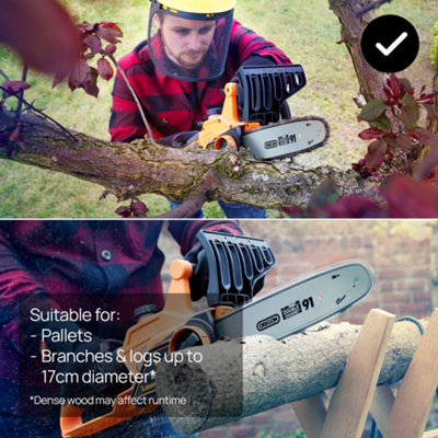 LawnMaster MX 24V 25cm Cordless Chainsaw with 4.0Ah battery, fast charger, toolless chain ...