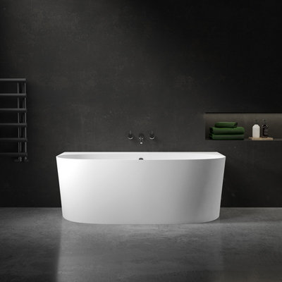 Lawrence Back to Wall Stone Freestanding Bath 1580 - Gloss White