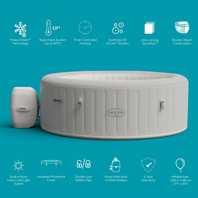 Lay-Z-Spa Paris Airjet, 4-6 Person Inflatable Hot Tub, White