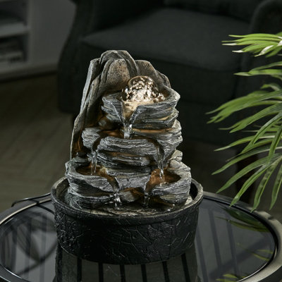 Layered Rock Cascading Indoor Tabletop Water Feature Waterfall Fountain ...