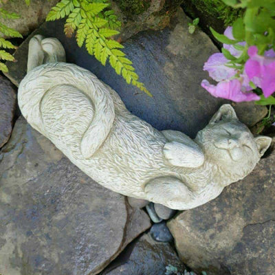 Laying Cat Stone Statue Outdoor Garden Ornament British Made Kitten ...