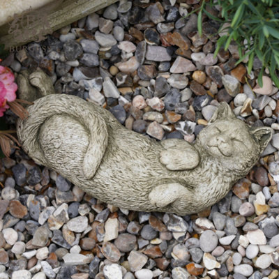 Laying Cat Stone Statue Outdoor Garden Ornament British Made Kitten ...