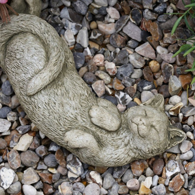 Laying Cat Stone Statue Outdoor Garden Ornament British Made Kitten ...
