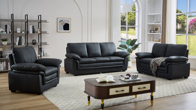LAZY BOY BLACK SOFA SUITES SETTEE 3 2 1 SOFA SET SEATER ARMCHAIR FAUX ...