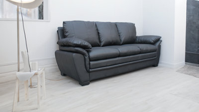 LAZY BOY BLACK THREE SEATER SOFA SUITES SETTEE 3 SEATER ARMCHAIR FAUX ...