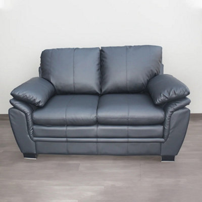 LAZY BOY BLACK TWO TWIN SOFA SUITES SETTEE 2 SEATER ARMCHAIR FAUX LEATHER
