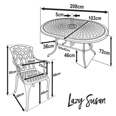 Lazy Susan Catherine Antique Bronze 6 Seater Metal Garden Furniture set