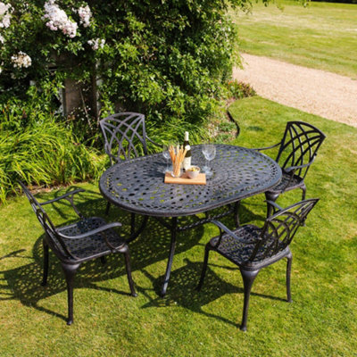 LAZY SUSAN JUNE ANTIQUE BRONZE 4 SEATER METAL GARDEN FURNITURE SET
