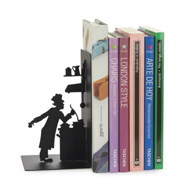 Le Chef Cook Cooking Silhouette Black Metal Bookends