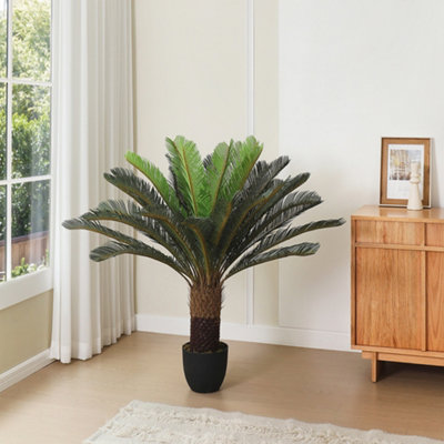 Leaf Large Artificial Cycas Tree in Black Pot for Decoration, 113cm for ...