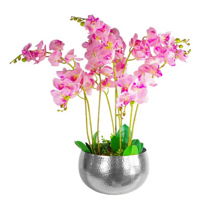 Leaf Large Metal Planter Bowl 32 x 20cm Hammered Silver Colour ...