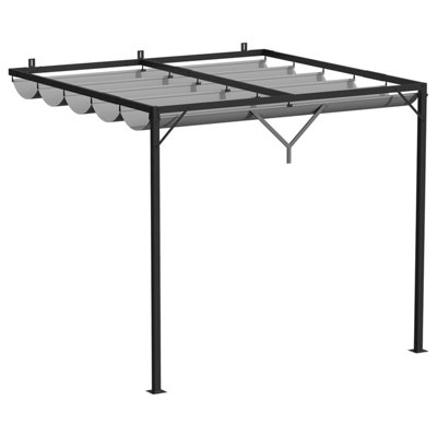 Lean to Pergola with Retractable Canopy,Wall-Mounted Garden Gazebo and ...