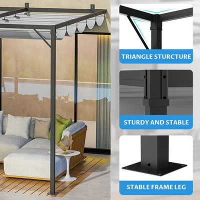 Lean to Pergola with Retractable Canopy,Wall-Mounted Garden Gazebo and ...