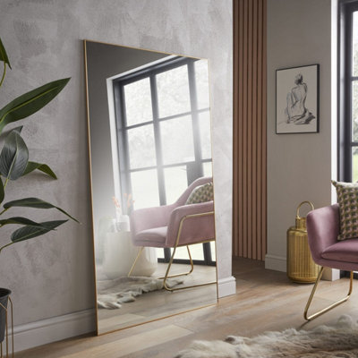 Leaner Mirror Islington Rectangular Shape with Brushed Gold Metal Frame ...