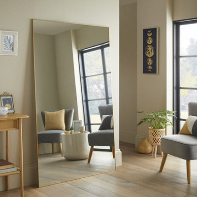 Leaner Mirror Islington Rectangular Shape with Gold Aluminum Frame- H ...