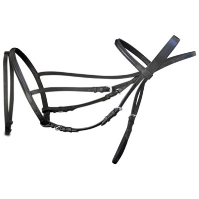 Leather Flash Bridle with Reins and Bit Black Pony