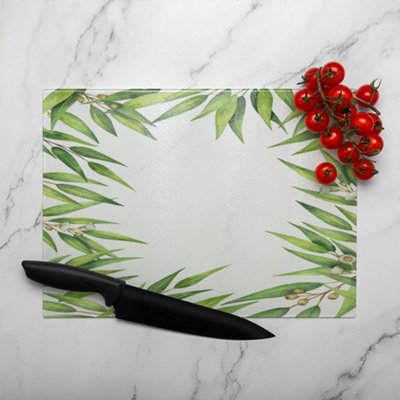 Leaves Border Glass Chopping Board