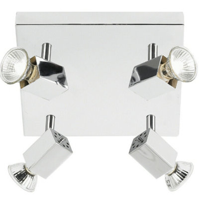 LED Adjustable Ceiling Spotlight Square Chrome 4x Quad GU10 Dimmable ...