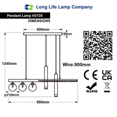 LED Bar 5 Light Black Ceiling Pendant Light Mini Glass Globes Slim ...