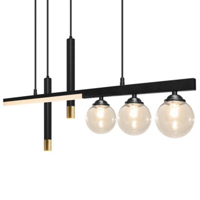 LED Bar 5 Light Black Ceiling Pendant Light Mini Glass Globes Slim ...