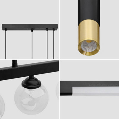 LED Bar 5 Light Black Ceiling Pendant Light Mini Glass Globes Slim ...