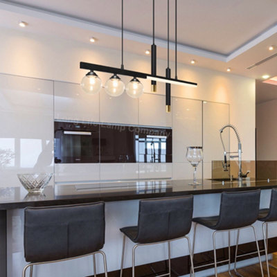 LED Bar 5 Light Black Ceiling Pendant Light Mini Glass Globes Slim ...