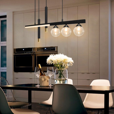 LED Bar 5 Light Black Ceiling Pendant Light Mini Glass Globes Slim ...