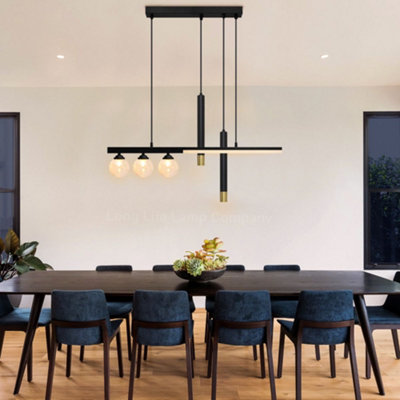 LED Bar 5 Light Black Ceiling Pendant Light Mini Glass Globes Slim ...