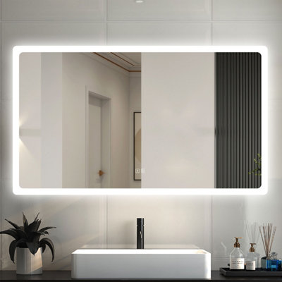 LED Bathroom Mirror with 3 Color Lights Demister Pad Anti-fog Bluetooth ...