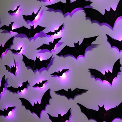 LED Bats Stickers, 3D Bats Wall Sticker Light Halloween Decoration,LED ...