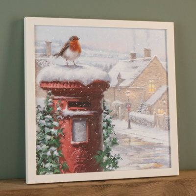 LED Battery Operated Fibre Optic Wall Art Canvas with a Robin and ...