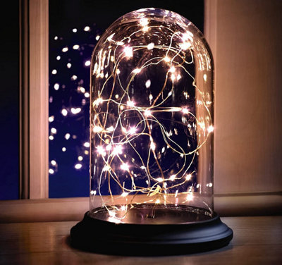 LED Bell Jar Light - Battery Powered Glass Dome Cloche Ornament with ...